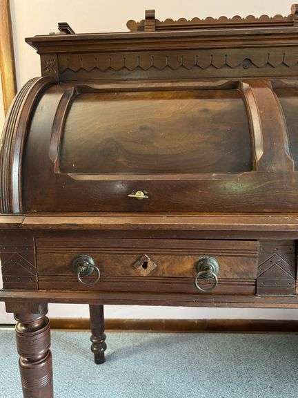 Antique Eastlake Walnut Cylinder Writing Desk BEAUTIFUL!! - Auction Ohio