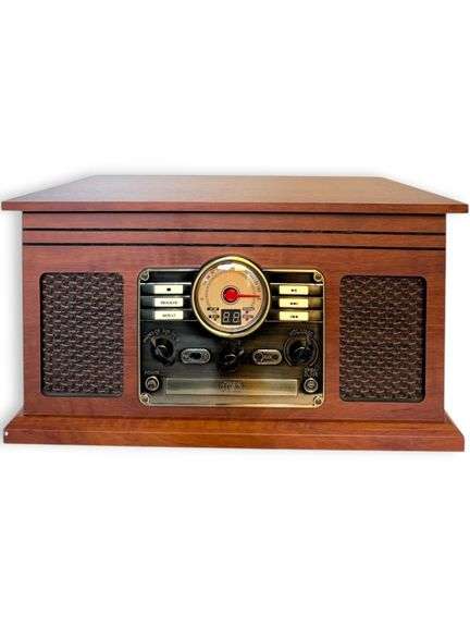 MULTI-MEDIA MUSIC CONSOLE WITH FM RECEIVER, RECORD PLAYER, CD PLAYER ...
