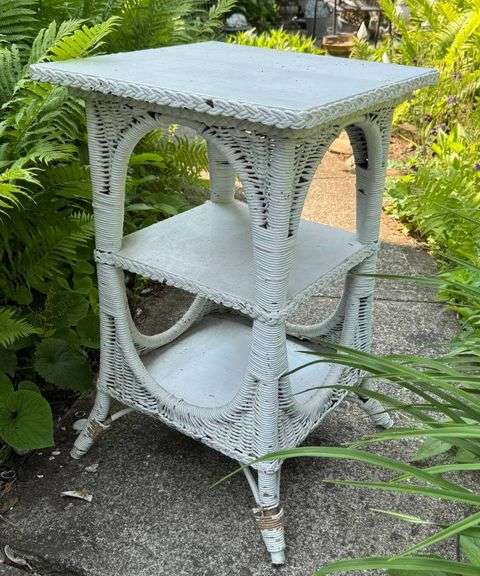 White Painted Three-Tier Wicker Side Table - Auction Ohio