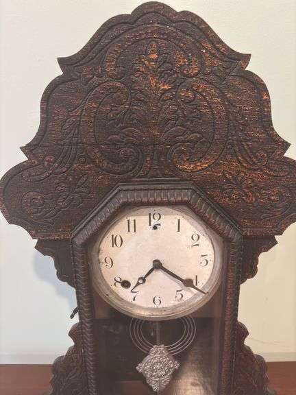 E. Ingraham Oak Gingerbread Kitchen Parlor Mantel Clock - Auction Ohio