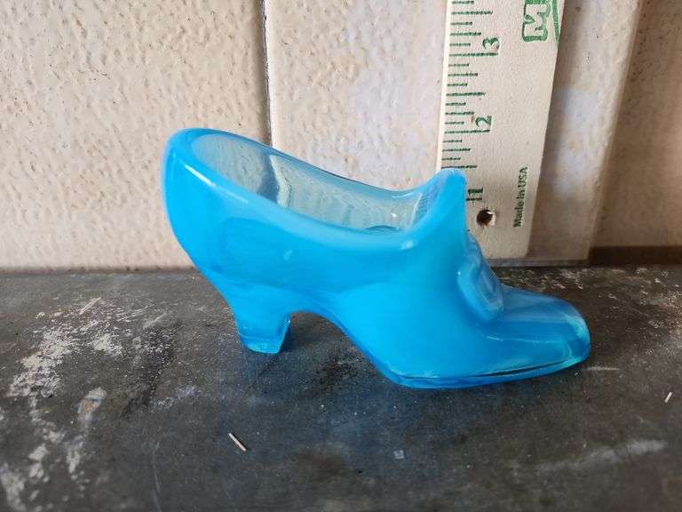 Vintage Fenton Marked Blue Glass Shoe - Auction Ohio