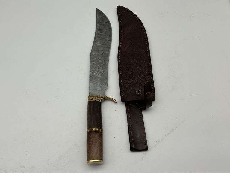 MHS Cutlery Damascus Steel Knives with Leather Sheaths - Auction Ohio