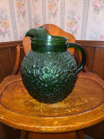 Vtg Forest Green Anchor Hocking Pitcher - Auction Ohio
