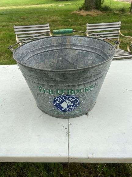 vintage Rolling Rock beer "Tub O' Rocks" galvanized metal bucket ...