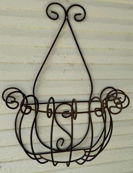 Heavy Decorative Wall-Mountable Wrought Iron Basket with Scrolled ...