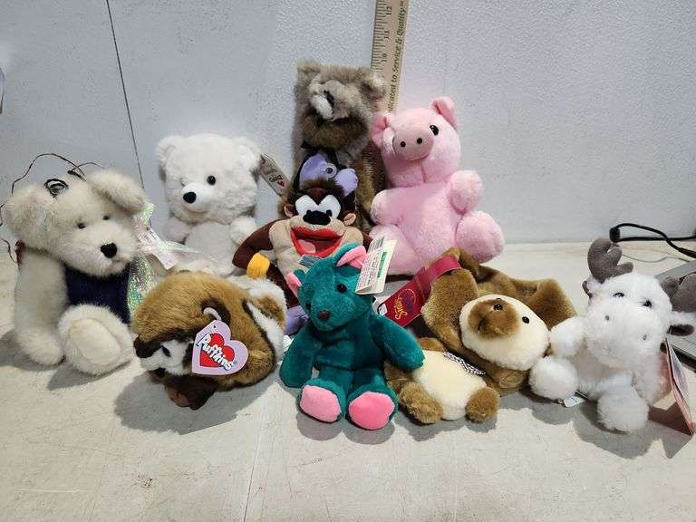 Assorted Plush Animals -Teddy Bear Muffler, Puffins, & More - Auction Ohio