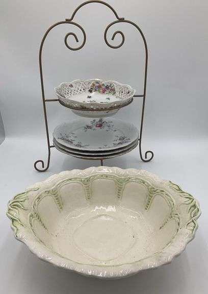 Vintage Wash Bowl, Plate Stand, Bowl and Plates - Auction Ohio