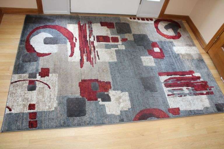 Gray & Red Abstract Area Rug - Auction Ohio