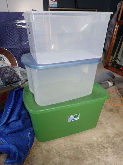 THREE TOTES - 2 with lids - nothing broken or damaged - Auction Ohio