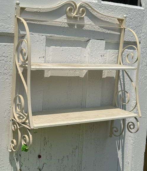 Cream-Colored Metal Wall Shelf With Scrollwork Design - Auction Ohio