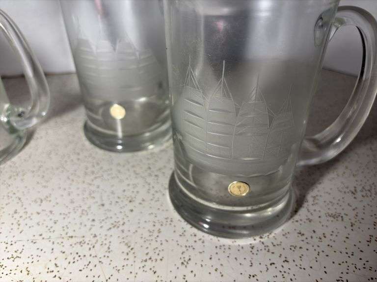Four Ship Etched Beer Mugs - Auction Ohio