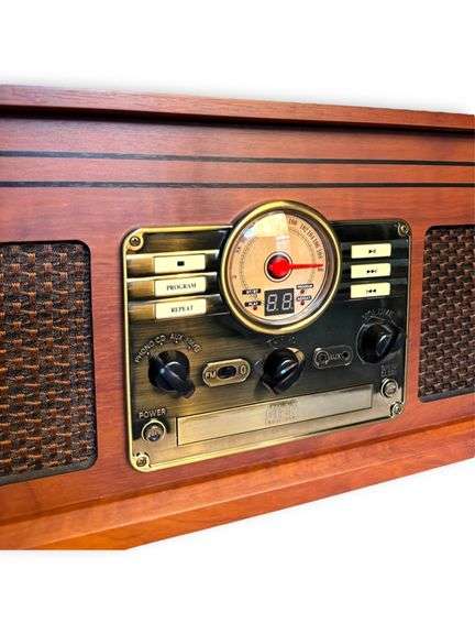 MULTI-MEDIA MUSIC CONSOLE WITH FM RECEIVER, RECORD PLAYER, CD PLAYER ...