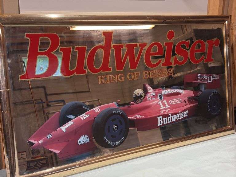 Budweiser Racing Mirrored Sign - Auction Ohio