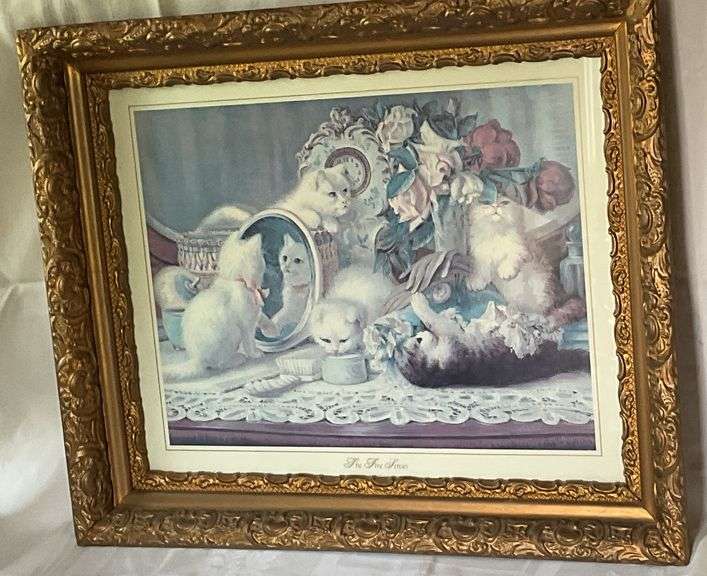 Large Framed Cat Print - "The Five Senses" - Auction Ohio