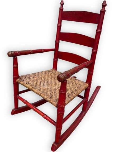 AMERICAN PRIMITVE RED-PAINTED CHILD'S LADDERBACK ROCKER. - Auction Ohio