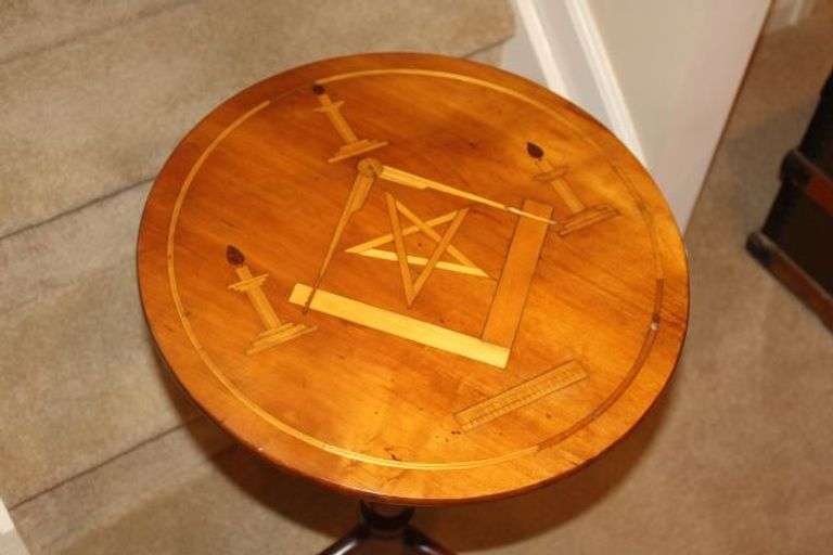 Wooden Tilt-Top Table with Masonic Inlay Design - Auction Ohio