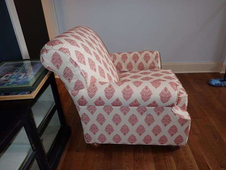 Ethan Allen Red and White Upholstered Rolled Arm Chair - Auction Ohio