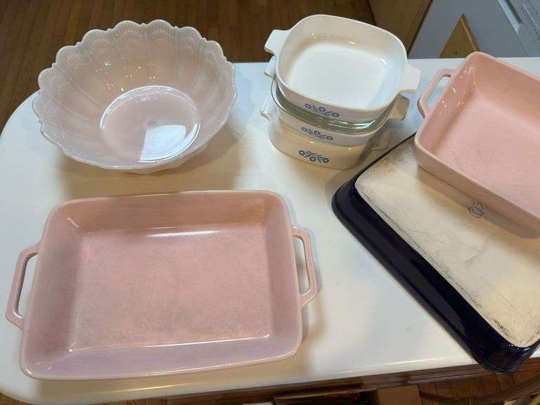 Pink baking dishes + Corning + more - Auction Ohio