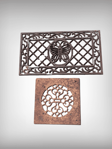 Two Decorative Cast Iron Grates with Butterfly and Scroll Designs ...