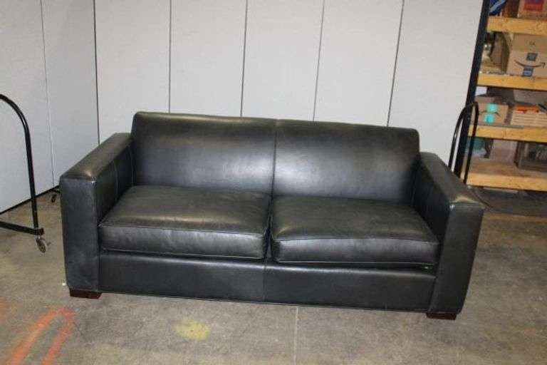 80-Inch Black Leather Sofa with Block Feet - Auction Ohio