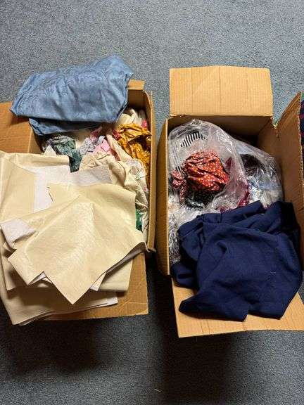 Fabric Pieces in Two Boxes Including Various Colors and Textures ...
