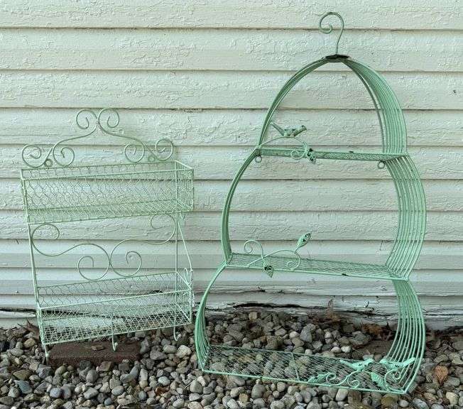 Mint Green Metal Shelf Units With Scroll and Leaf Detail - Auction Ohio