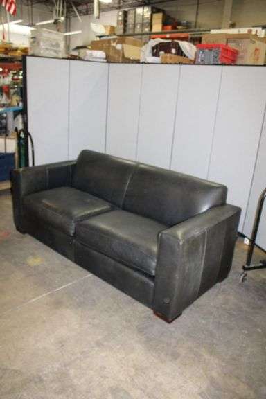 80-Inch Black Leather Sofa with Block Feet - Auction Ohio