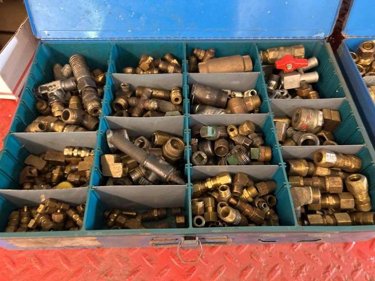 Two Metal Storage Boxes With Assorted Hydraulic Fittings and Connectors ...