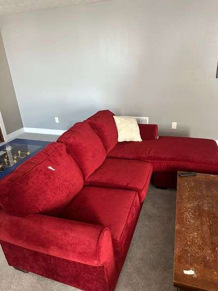 Deep Red Chaise Sectional Sofa - Auction Ohio