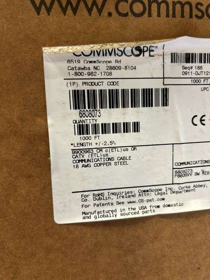 CommScope 18 AWG Copper Steel Communications Cable on Spool - Auction Ohio