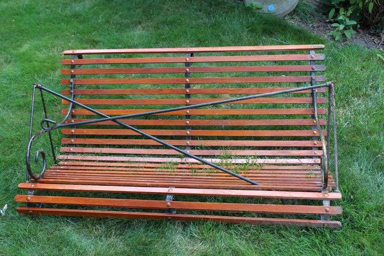 Wood and Metal Slatted Outdoor Swing Bench Frame - Auction Ohio