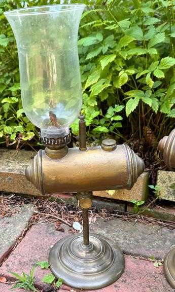 Brass Student Oil Lamps with Glass Chimneys - Auction Ohio