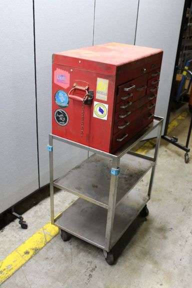 Mac Tools Red Metal Toolbox on Stainless Steel Lakeside Rolling Cart ...