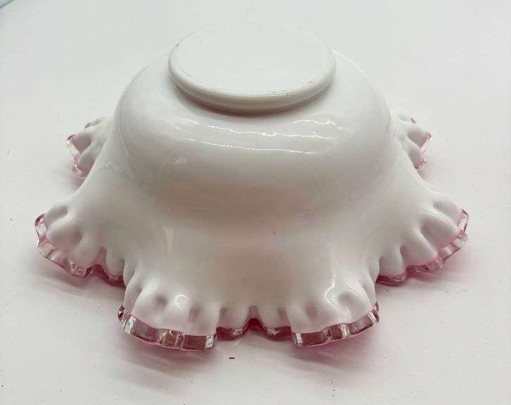Pink Ruffled Glass Bowls with Clear Edging - Auction Ohio