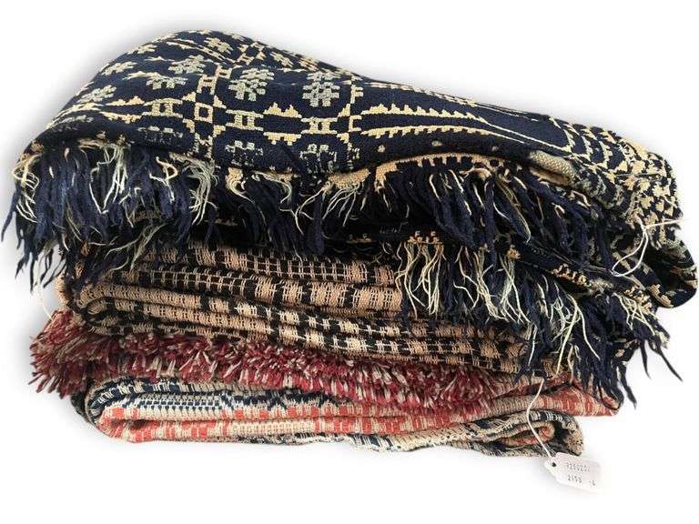 FOUR HANDWOVEN COVERLETS. - Auction Ohio