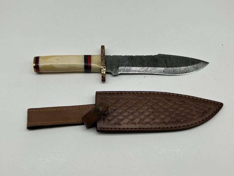 MHS Cutlery Damascus Steel Knives with Leather Sheaths - Auction Ohio
