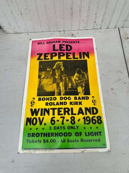 Led Zeppelin 1968 Winterland Concert Reproduction Poster - Auction Ohio