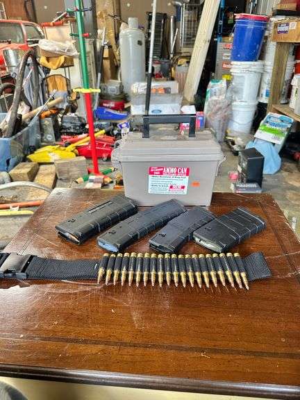 AR Mags, Ammo Can, and Belted .223 Rounds - Auction Ohio