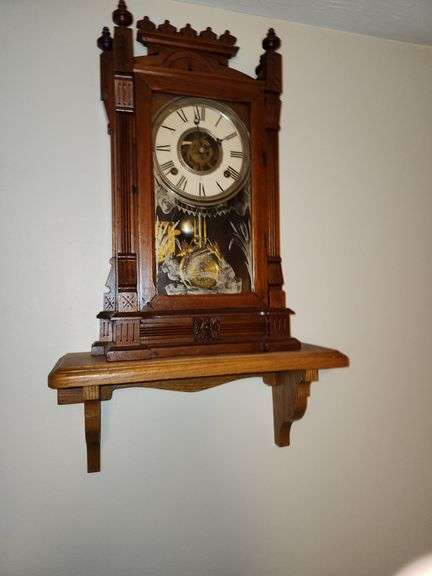 Vintage Pendulum Clock & Shelf - Auction Ohio
