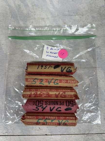 Five Rolls of U.S. Wheat Pennies in Paper Wrappers - Auction Ohio