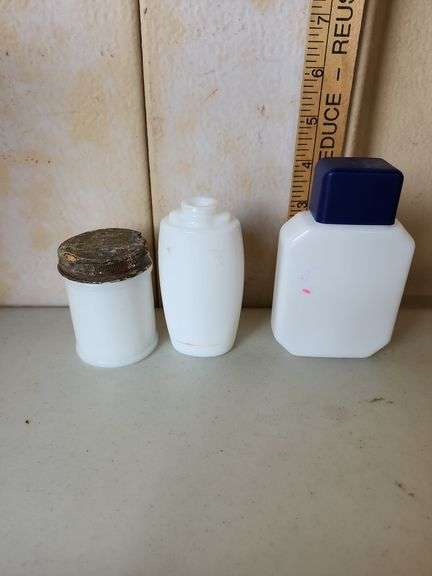 Vintage Anchor Hocking Medicine Jar Lid Damaged & 2 White Glass Bottles ...