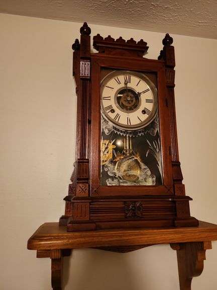 Vintage Pendulum Clock & Shelf - Auction Ohio