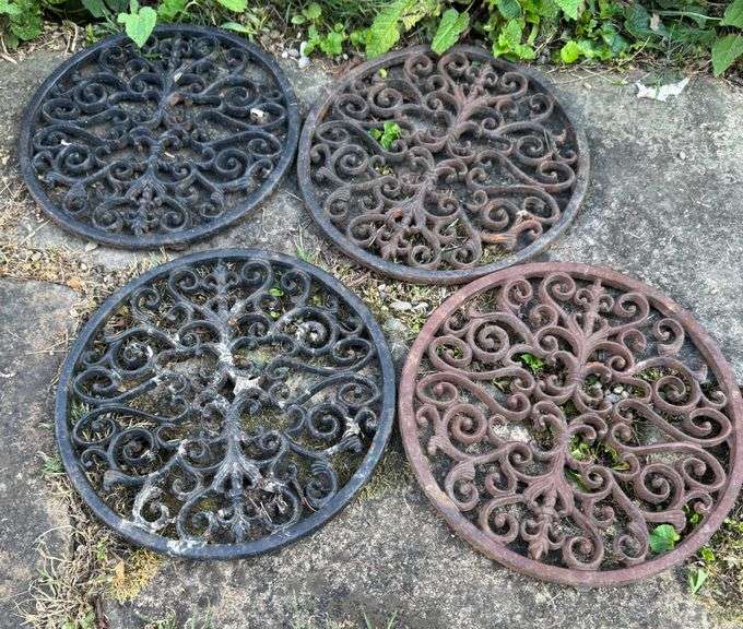 Four Round Cast Iron Decorative Grates with Scrollwork Design - Auction ...