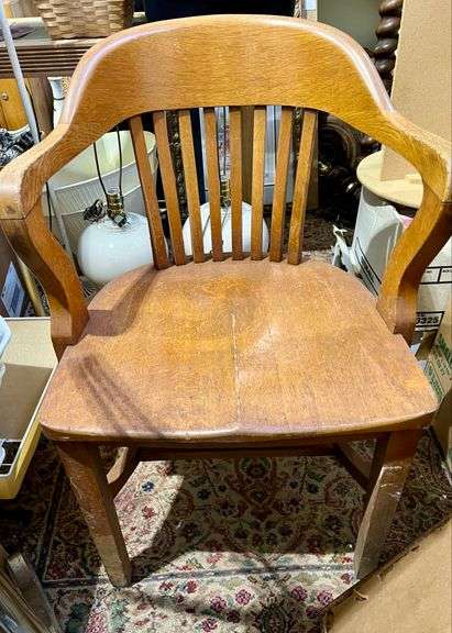 Vintage Solid Oak Curved Back Chair - Auction Ohio