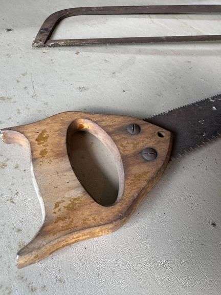 Vintage Hand Saw and Hacksaw Set with Wooden Handles - Auction Ohio