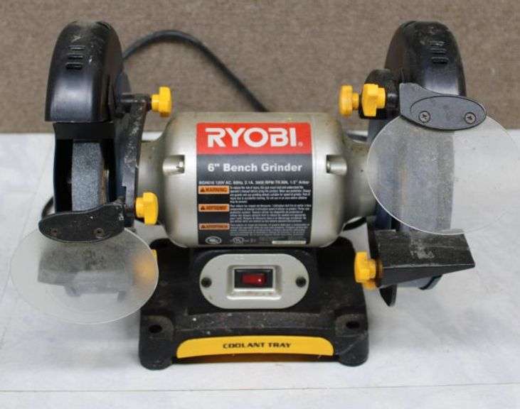 Ryobi 6-Inch Bench Grinder with Coolant Tray and Adjustable Tool Rests ...
