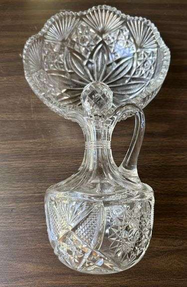 EAPG Glass Hobstar Diamond Decanter Liquor Jug & Bowl - Auction Ohio