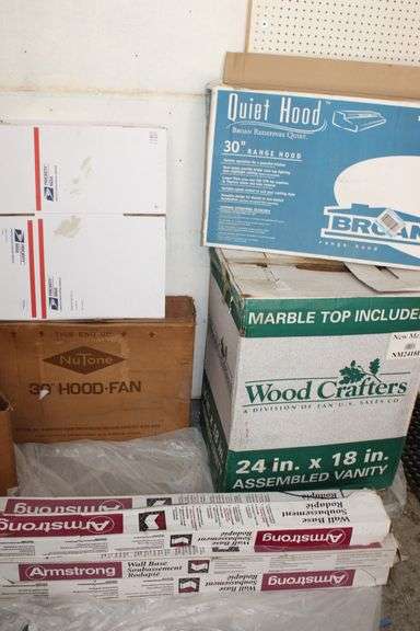 Wood Crafters Vanity, Hood Fan & Armstrong Wall Base - Auction Ohio