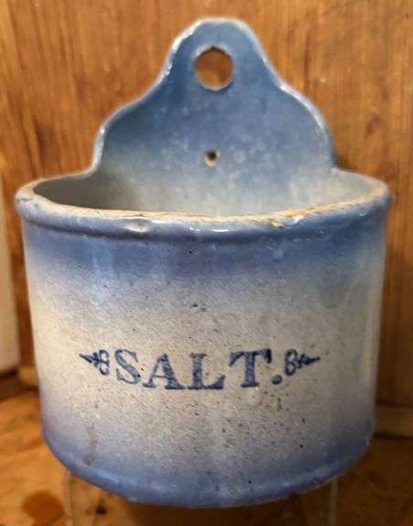 Salt Glazed Stonware Salt Box with Wall Mount Hole - Auction Ohio