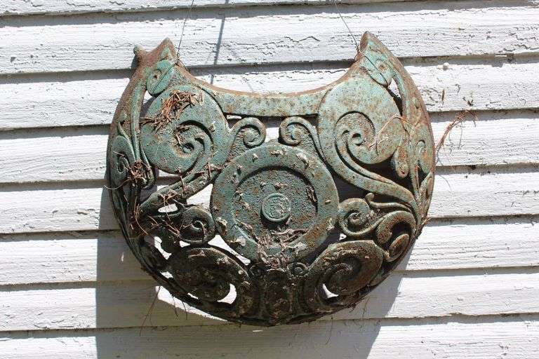 Ornately Designed Rusted Metal Crescent Plaque with Scrollwork ...